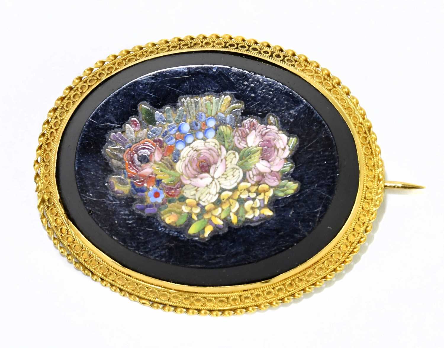 Lot 1426 - A late Victorian micro-mosaic oval brooch