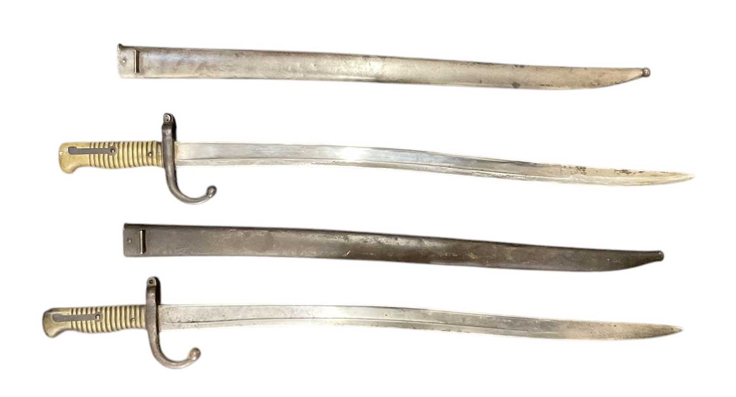 Lot 427 - Two WWI French chassepot sword bayonets with