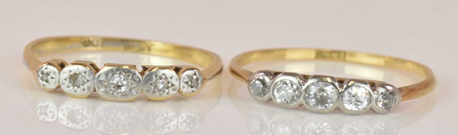 Lot 571 - Two 19ct yellow gold platinum tipped five
