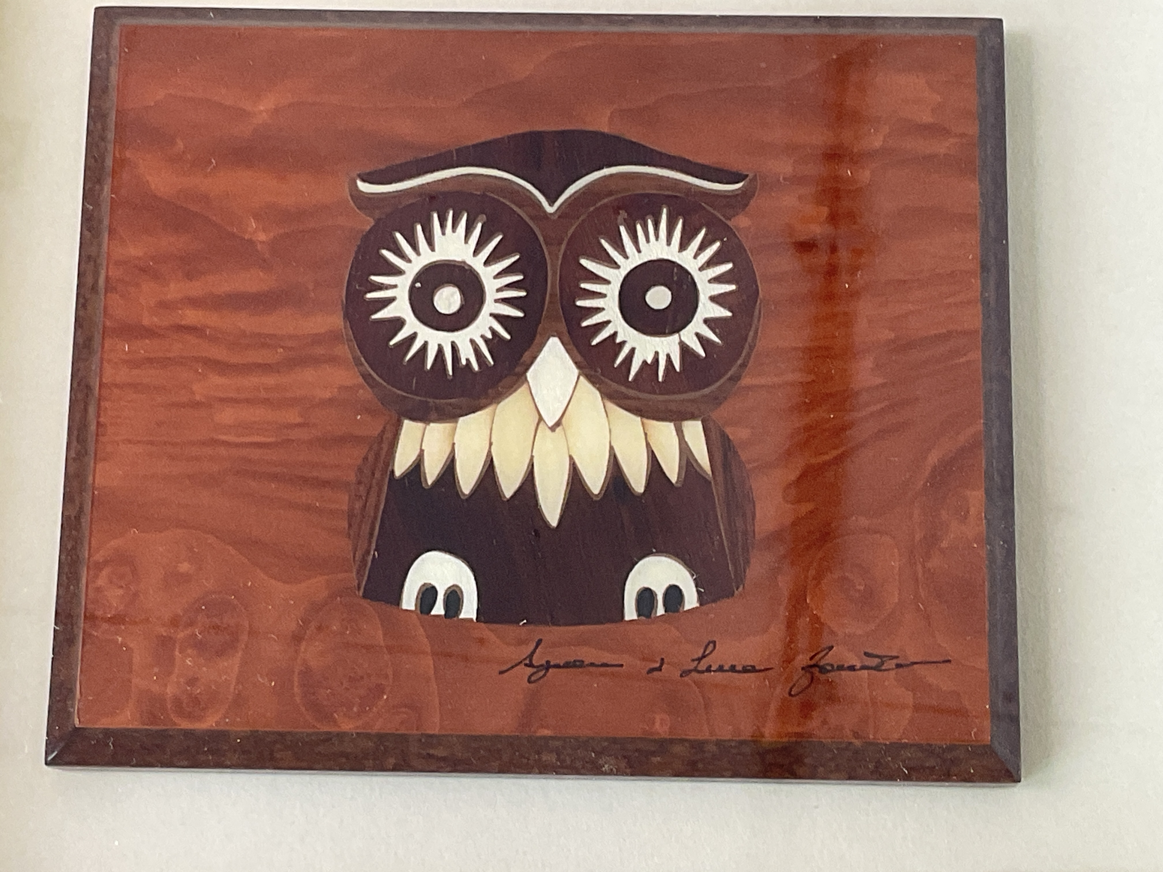 Lot 35 - OWLS; a ceramic owl plate, by Stuart Bass, a