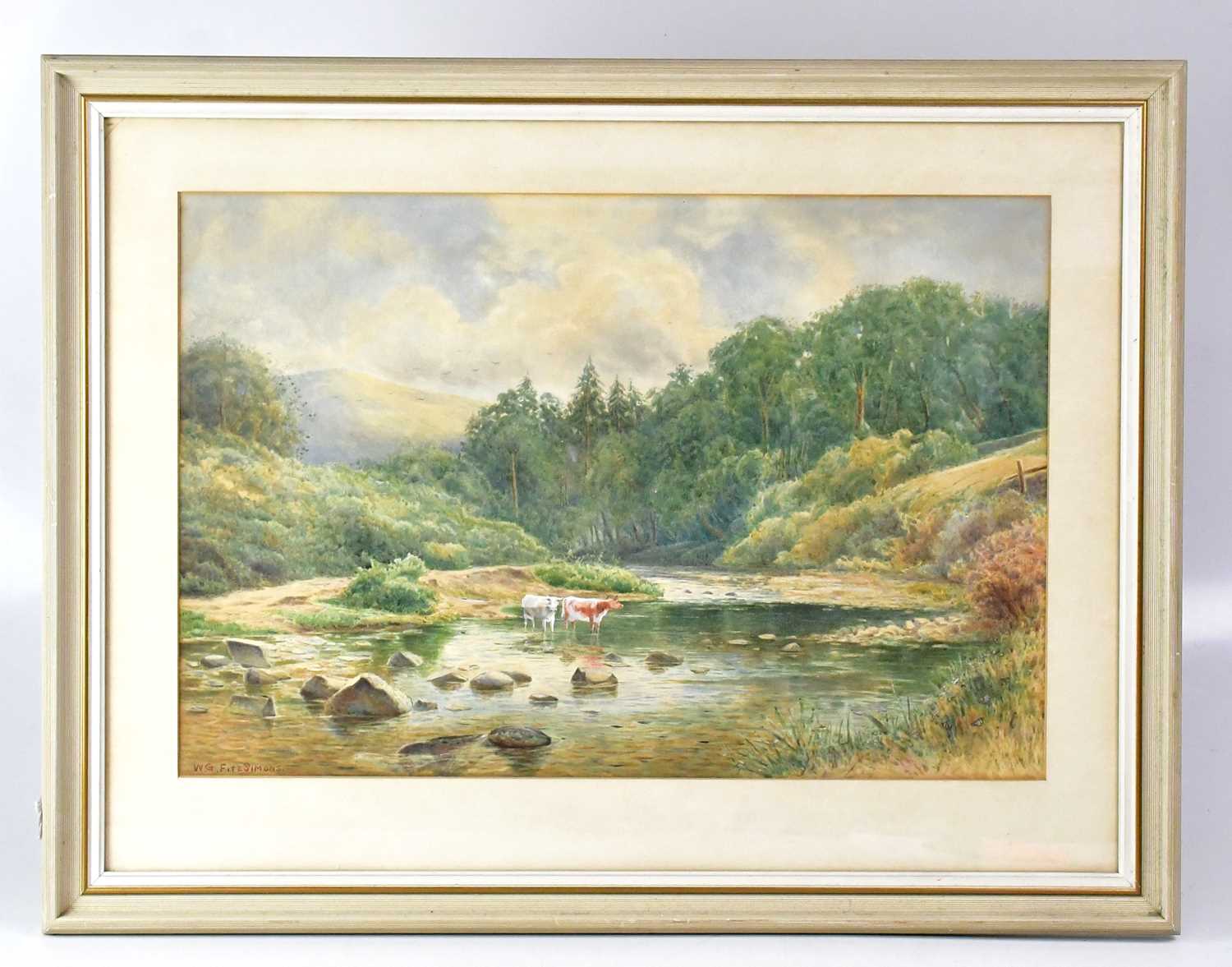 Lot 649 - W G FITZSIMONS; watercolour, two cows in a