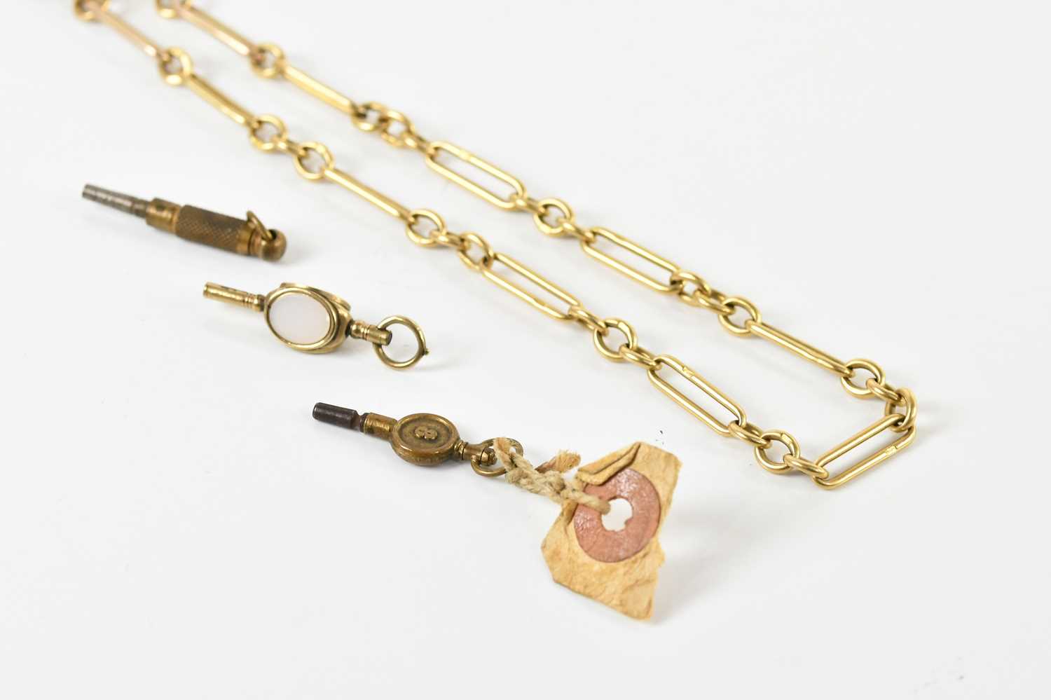 Lot 1775 - A Victorian 18ct gold trombone link Albert