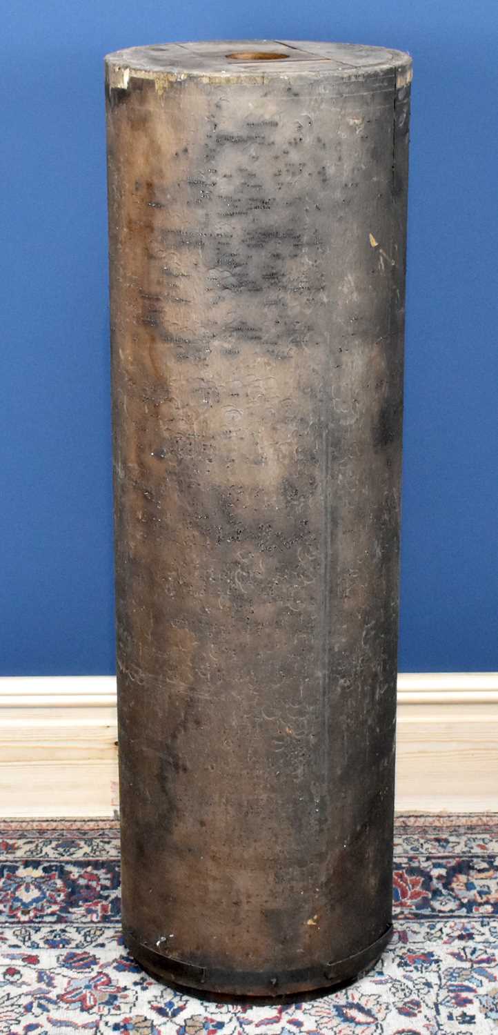 Lot 1091 - A large pine musical cylinder, length 116cm