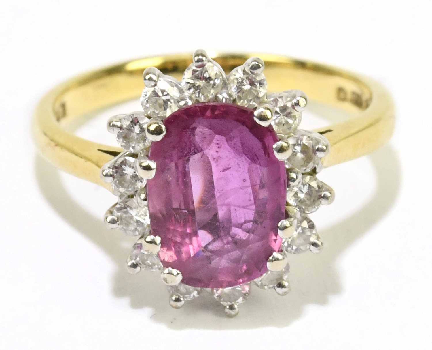 Lot 1029 - An 18ct yellow gold pink corundum and