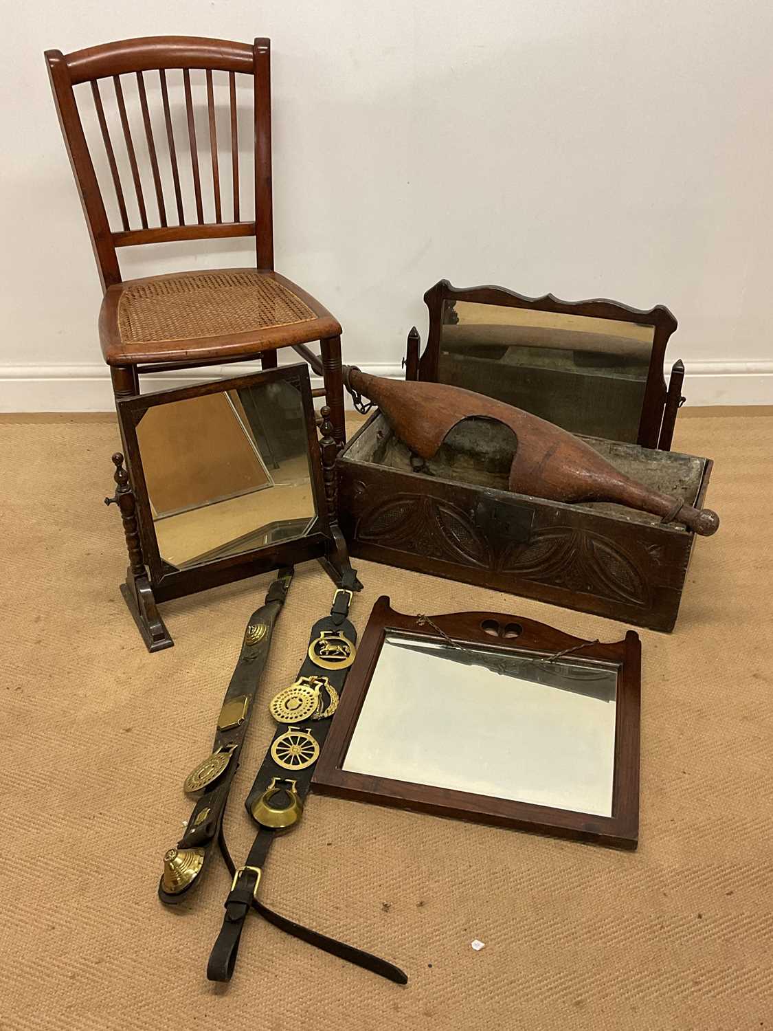 Lot 655 - A chair, oak trough, three mirrors, horse