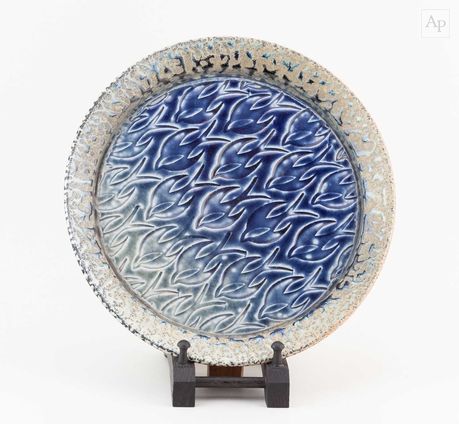 Lot 132 - DANIEL BOYLE; a salt glazed dish decorated