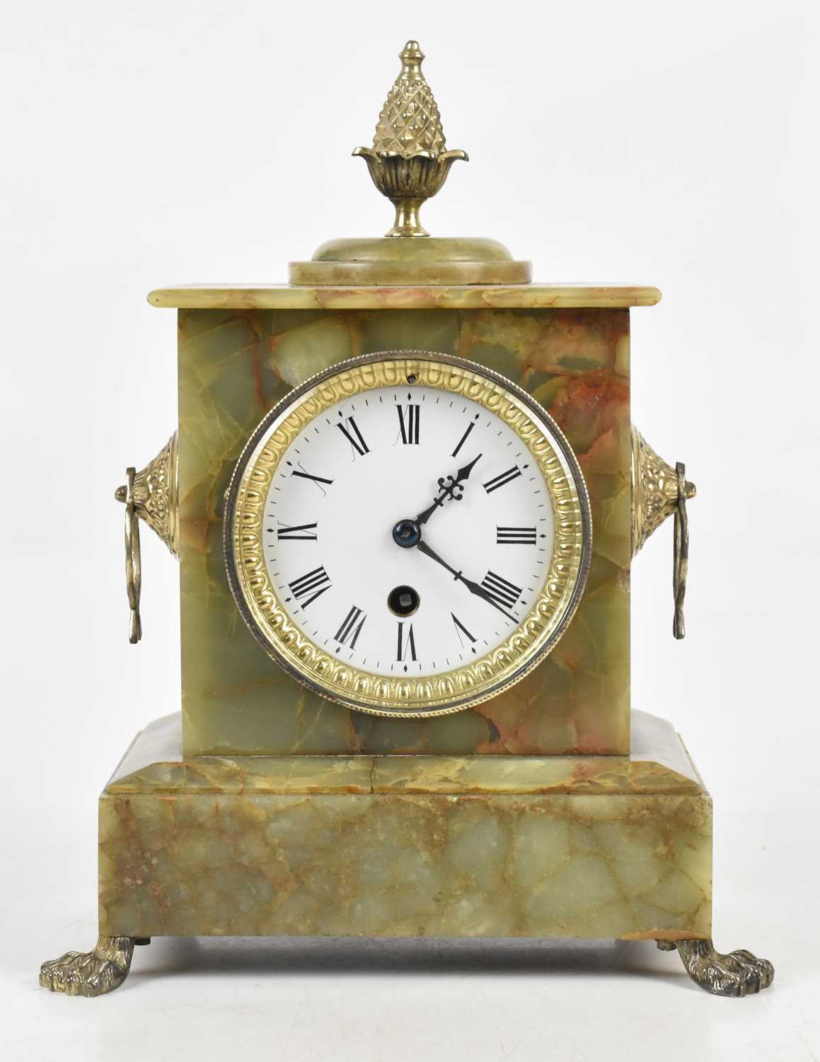 Lot 310 - An early 20th century onyx mantel clock,