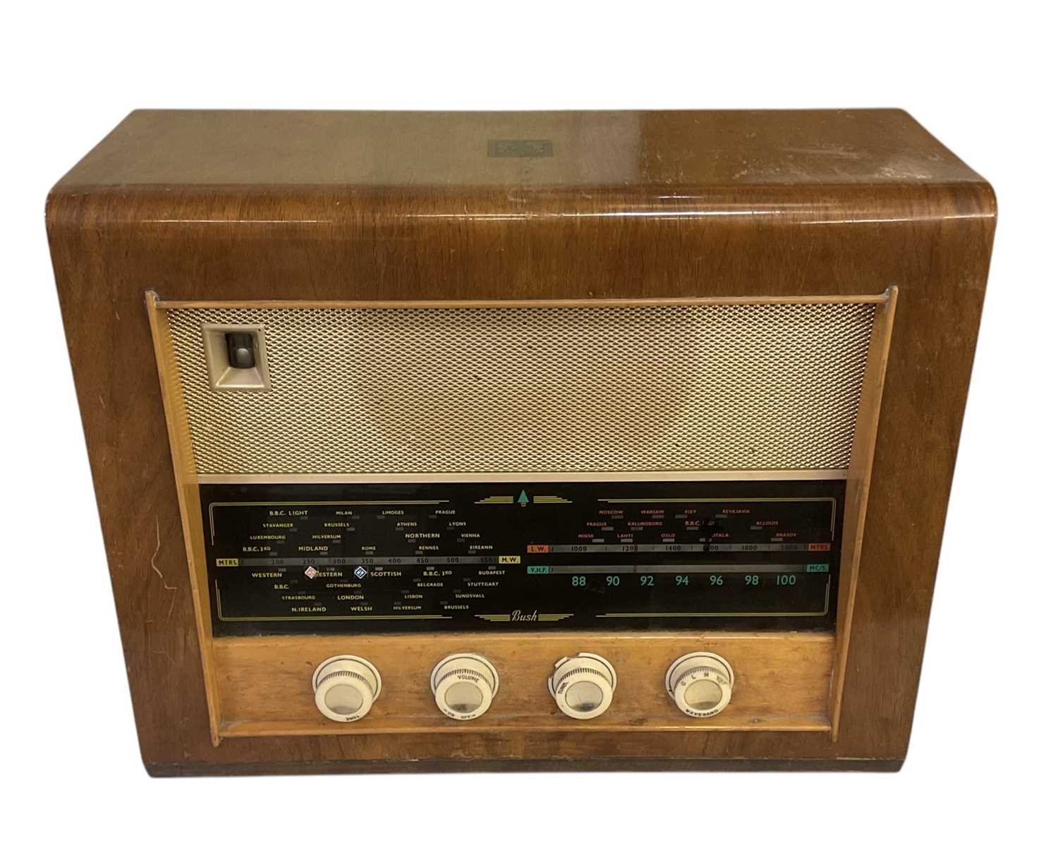 Lot 438 - A 1930s Art Deco walnut cased Bush radio,
