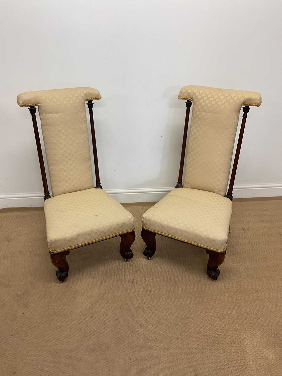 Lot 546 - A pair of Victorian prie deux chairs, back