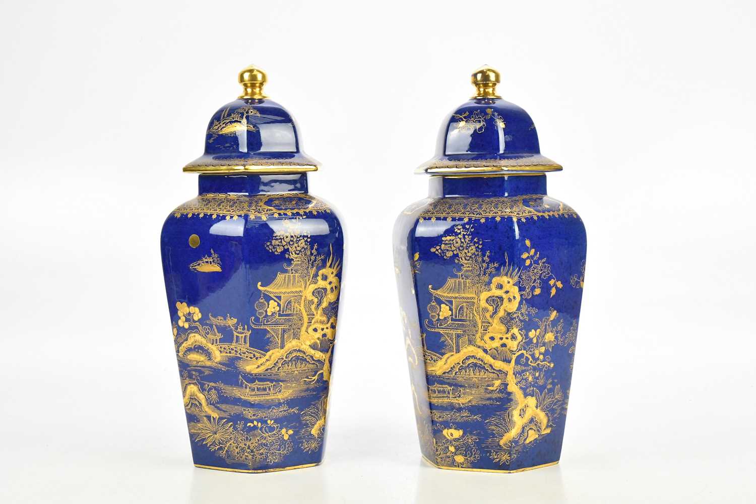 Lot 293 - WILTON WARE; a pair of hexagonal temple jars