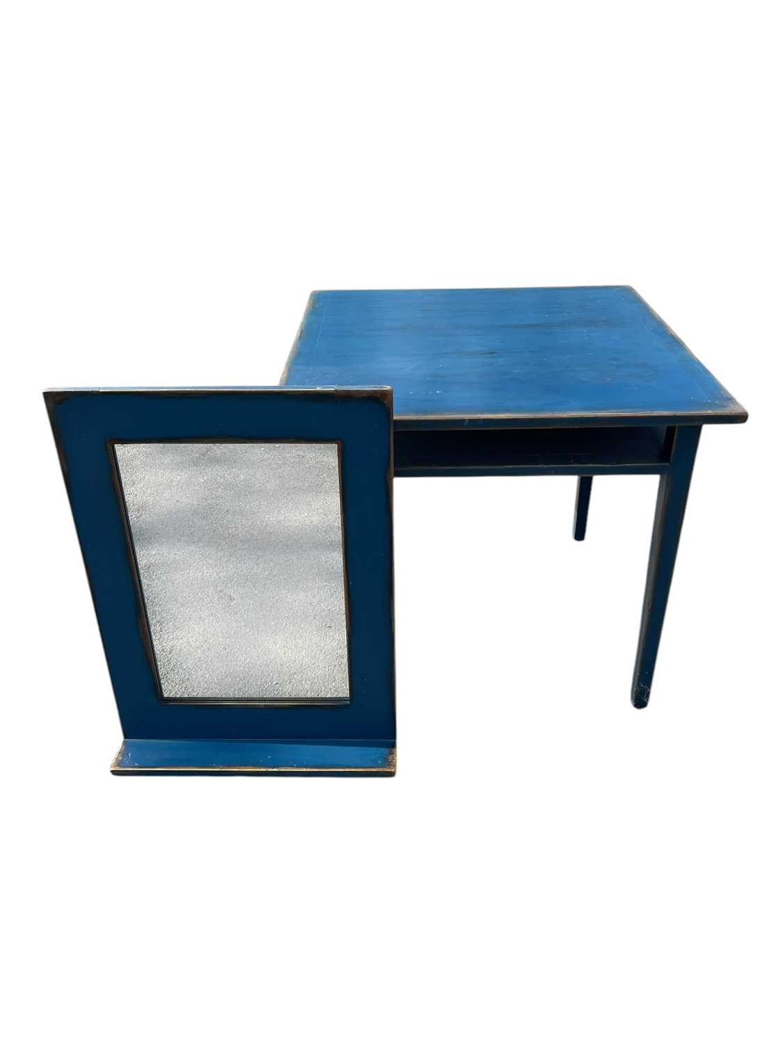Lot 2112 - A blue painted side table, on block legs,