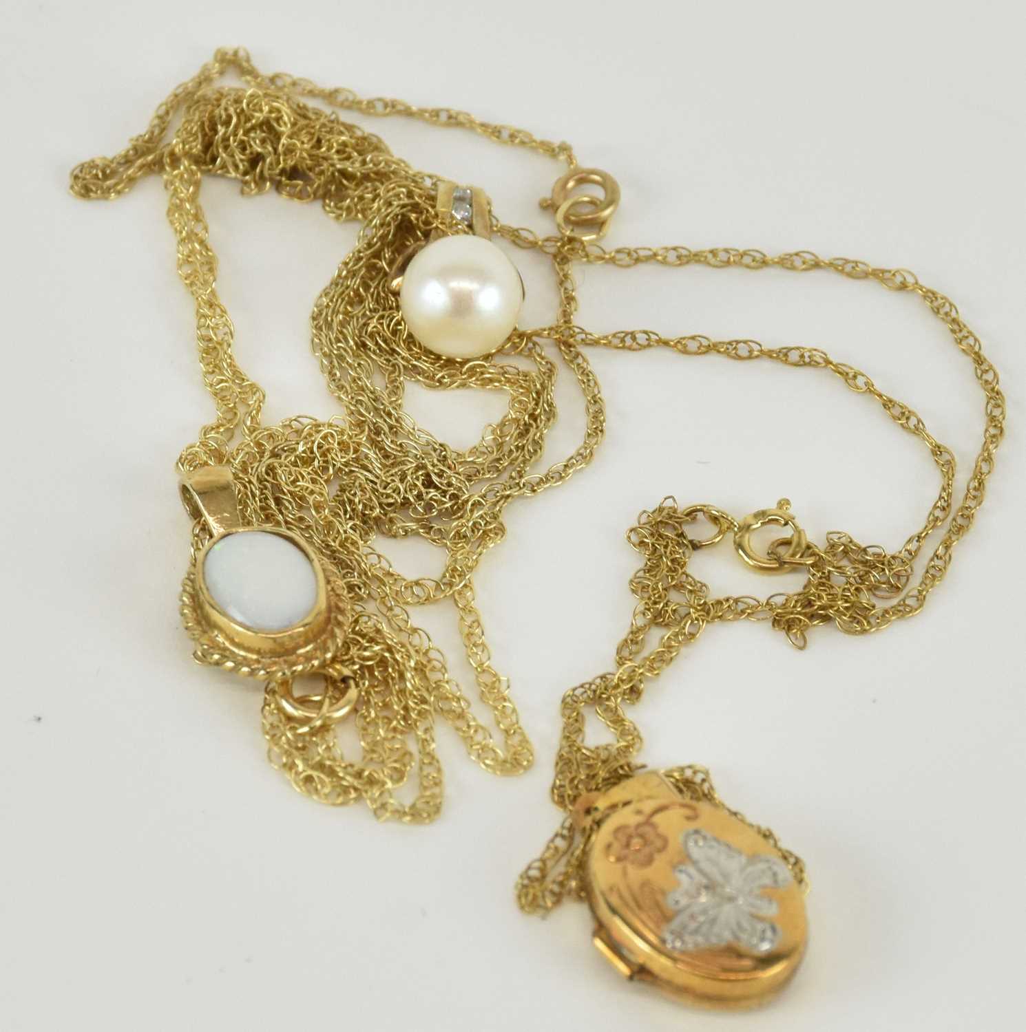 Lot 1230 - Three 9ct gold dainty necklaces with hoop