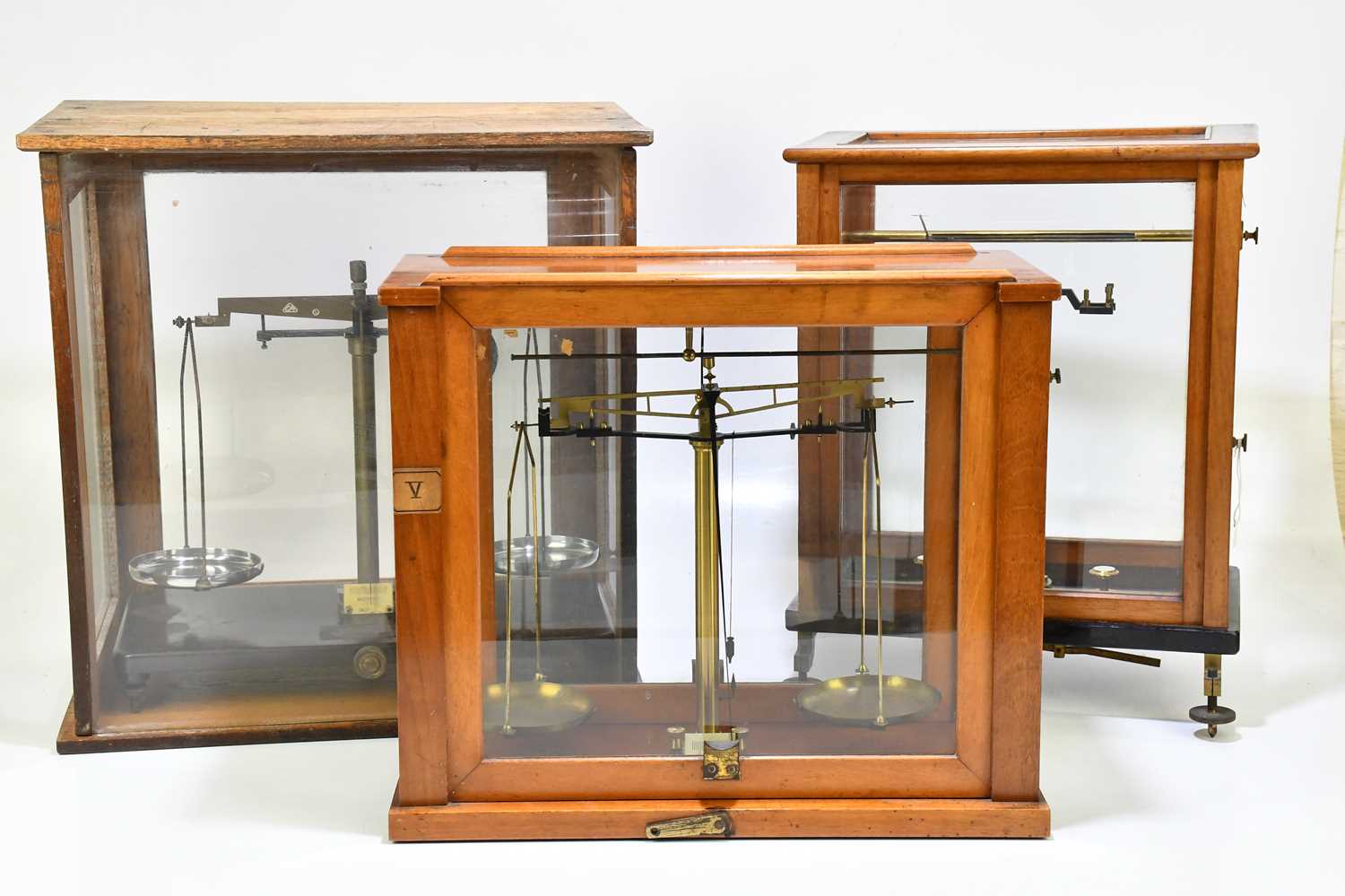 Lot 1458 - Three cased scientific balance scales,