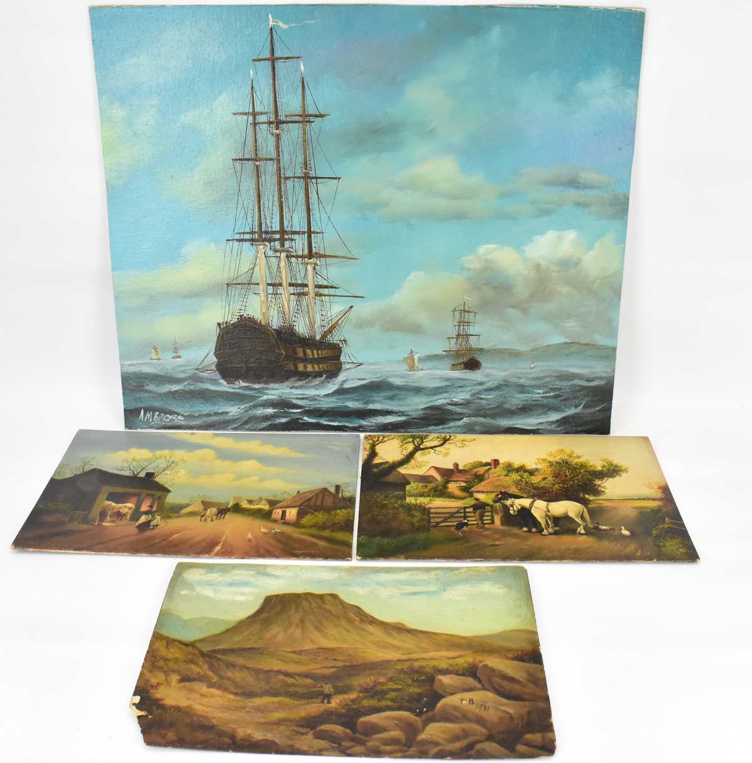 Lot 600 - Four mixed oil paintings, comprising Ambrose;