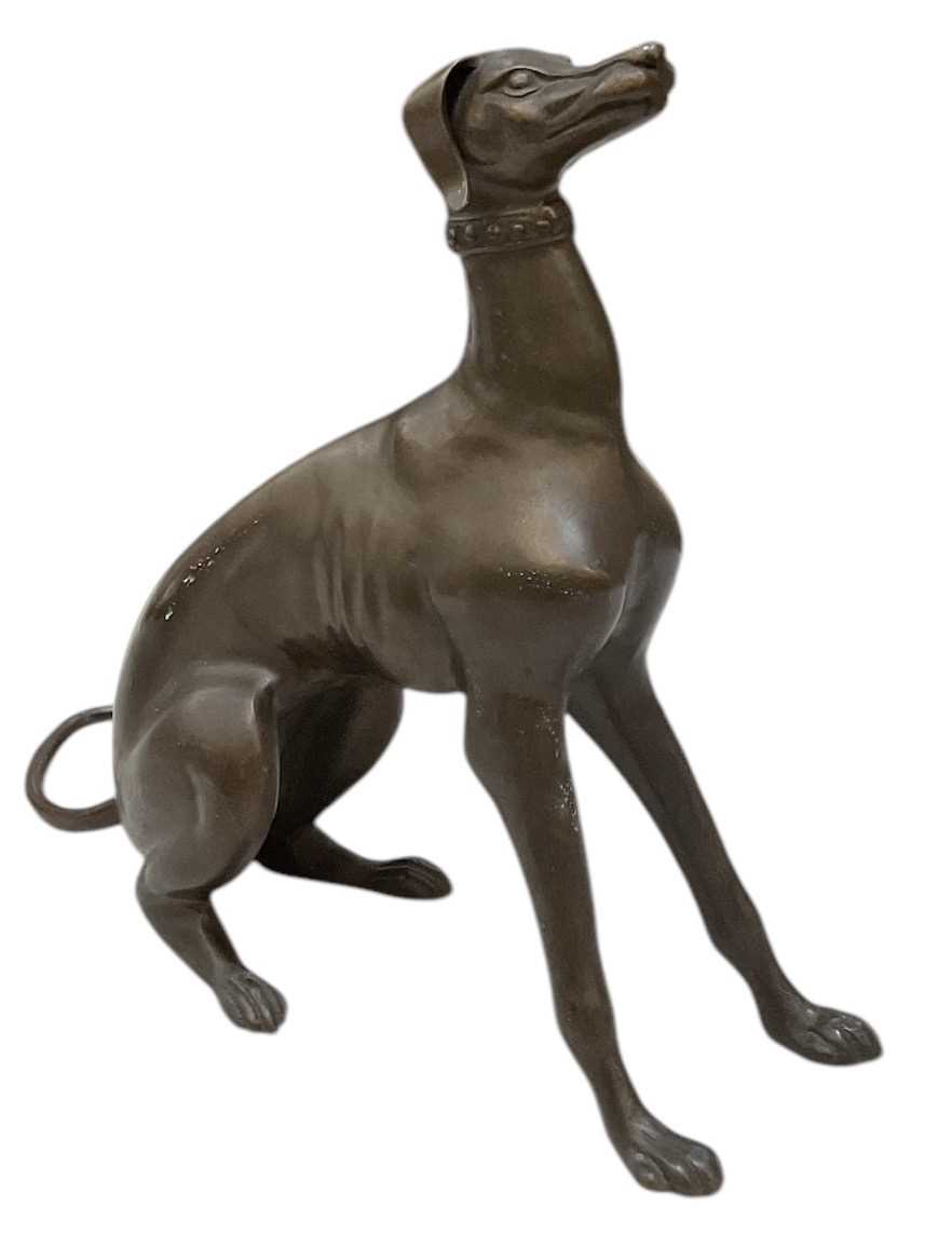 Lot 650 - A modern bronze figure of a seated greyhound,