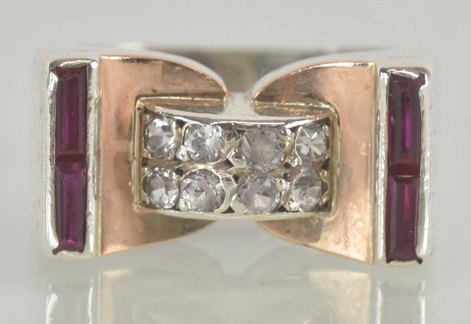 Lot 1152 - A 1930s Art Deco white metal ruby and