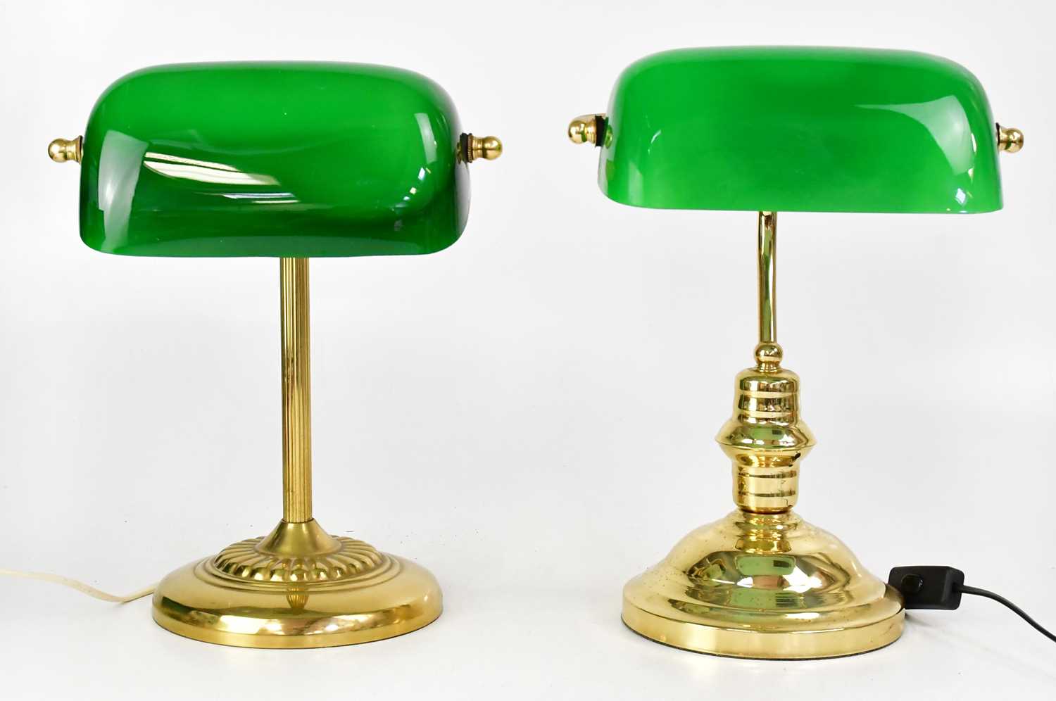 Lot 144 - Two reproduction banker's table lamps, with