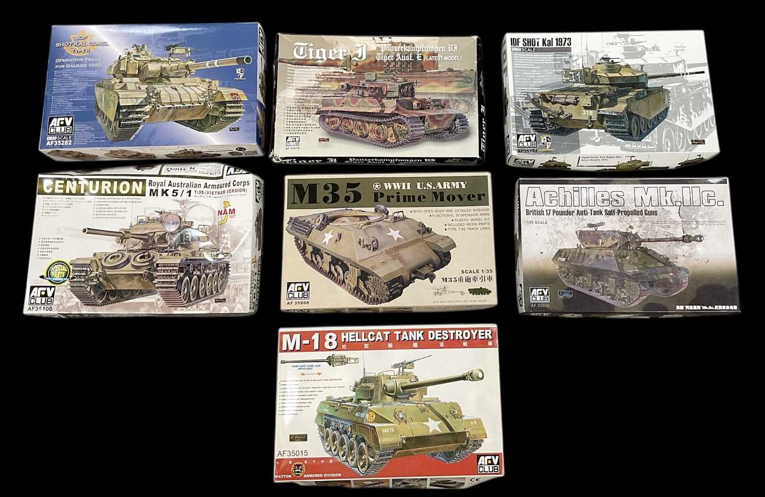 Lot 535 - AFV CLUB; seven boxed 1:35 scale tank model