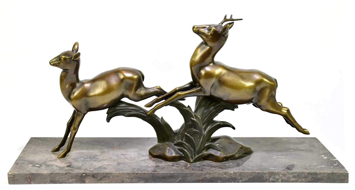 Lot 2603 - A SOLCAU; a bronze figure of leaping doe