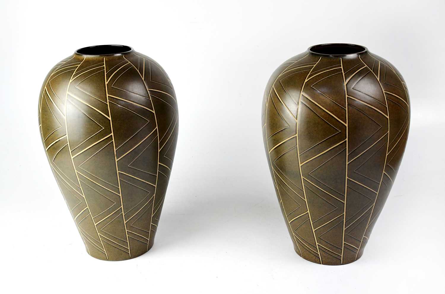 Lot 268 - DENBY; a pair of vases of bulbous tapering