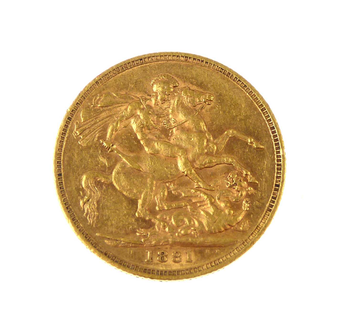 Lot 875 - A Victorian full sovereign, 1881, young head,
