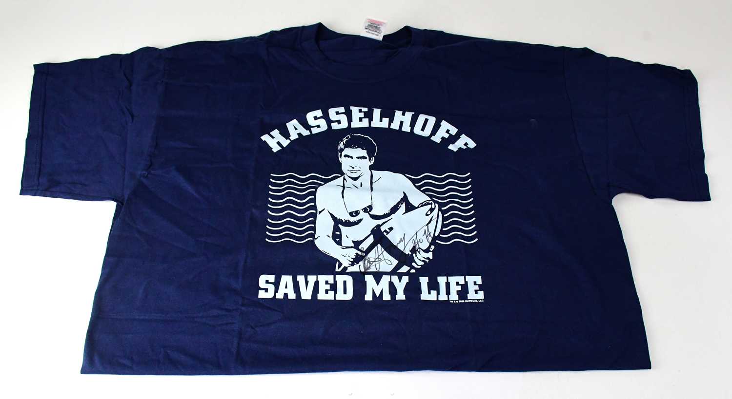Lot 683 - DAVID HASSELHOFF; a T-shirt inscribed
