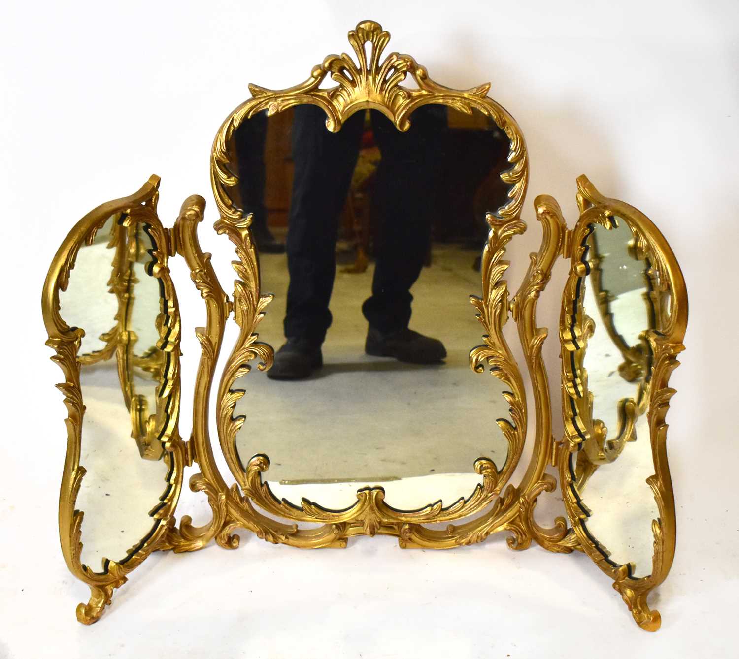 Lot 1761 - A gilt metal triptych folding dressing