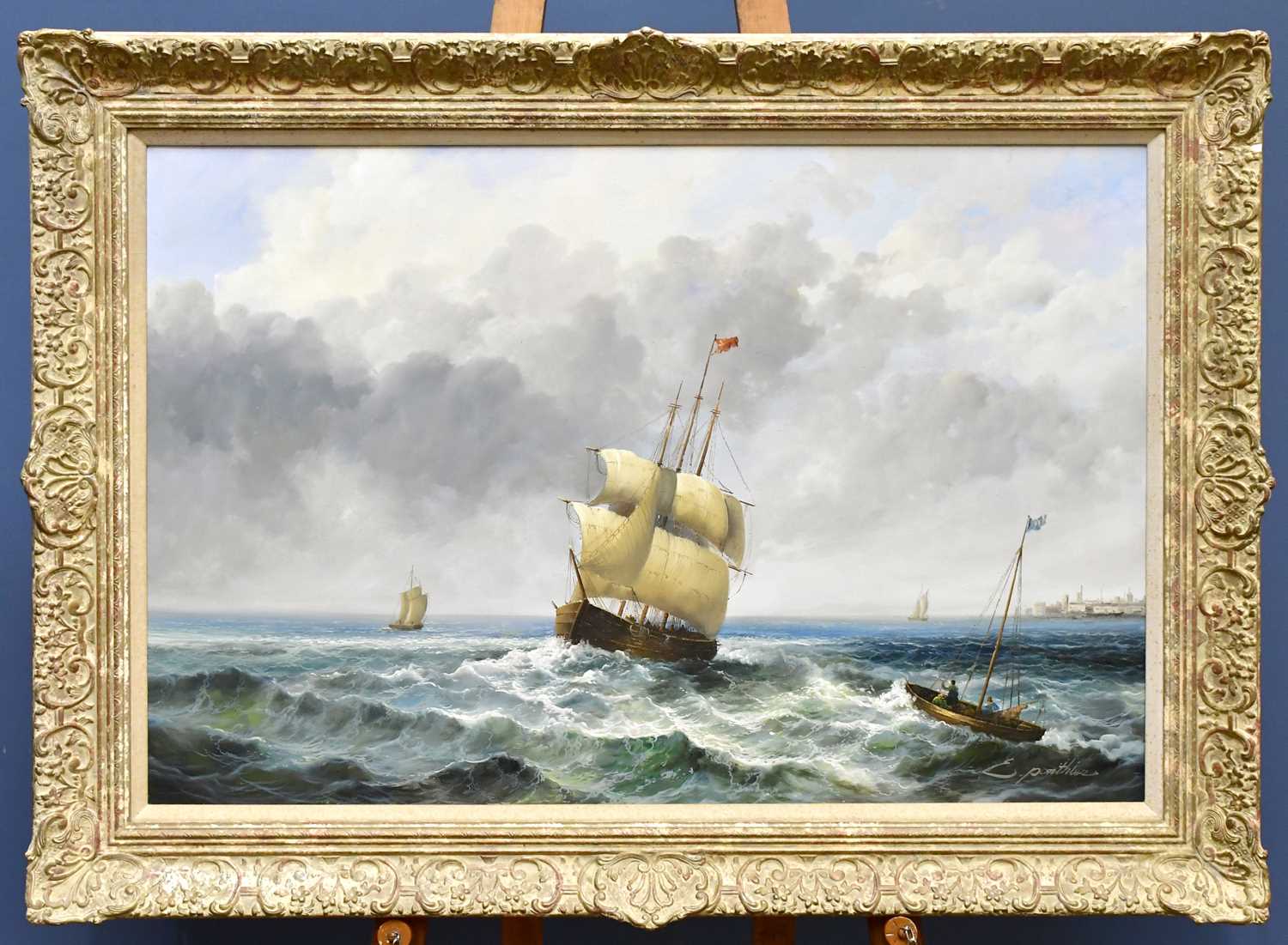 Lot 1888 - E PONTHIER; oil on canvas, maritime scene,