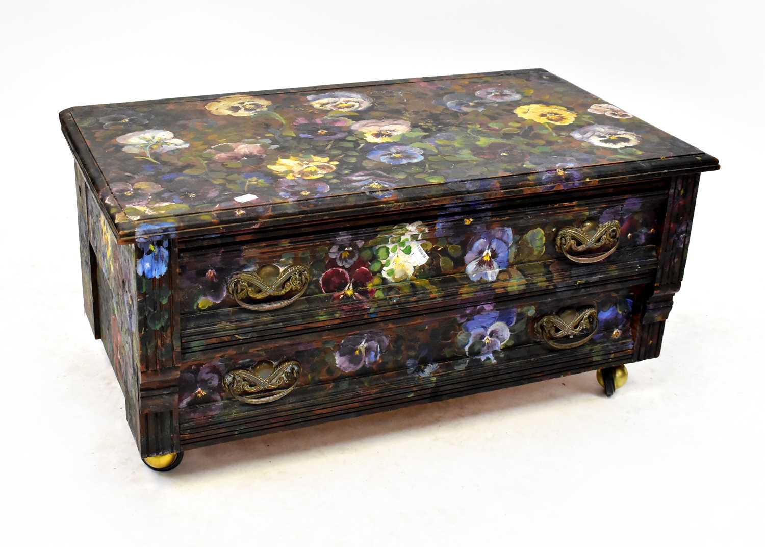 Lot 42 - A small two-drawer unit on castors, painted
