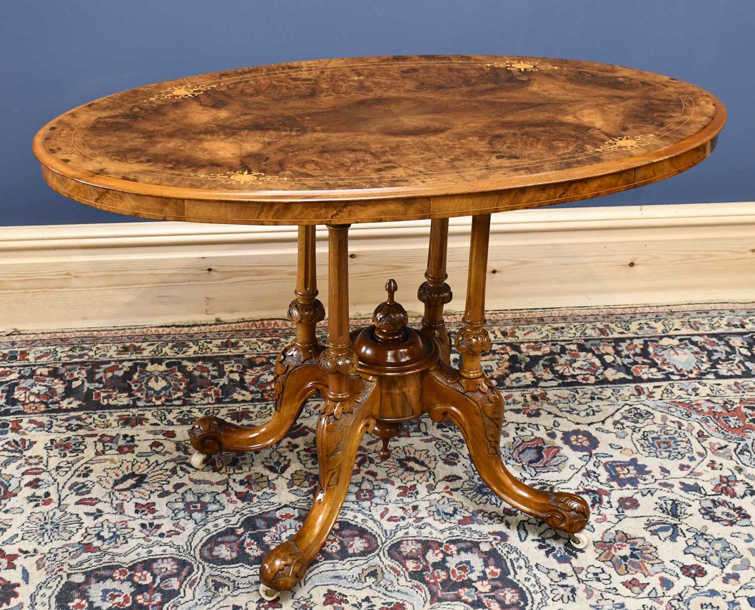 Lot 2861 - A Victorian walnut and inlaid oval loo