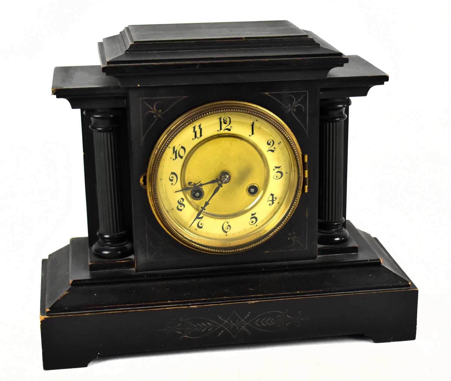 Lot 1496 - A late Victorian ebonised mantel clock
