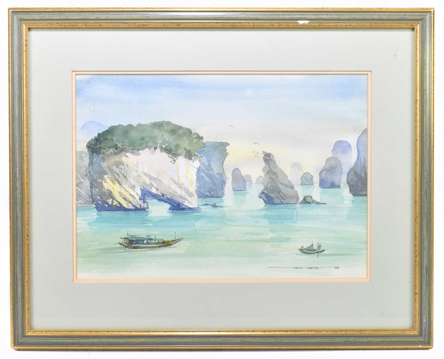 Lot 1366 - TONY MATTS; watercolour, Far East coastal