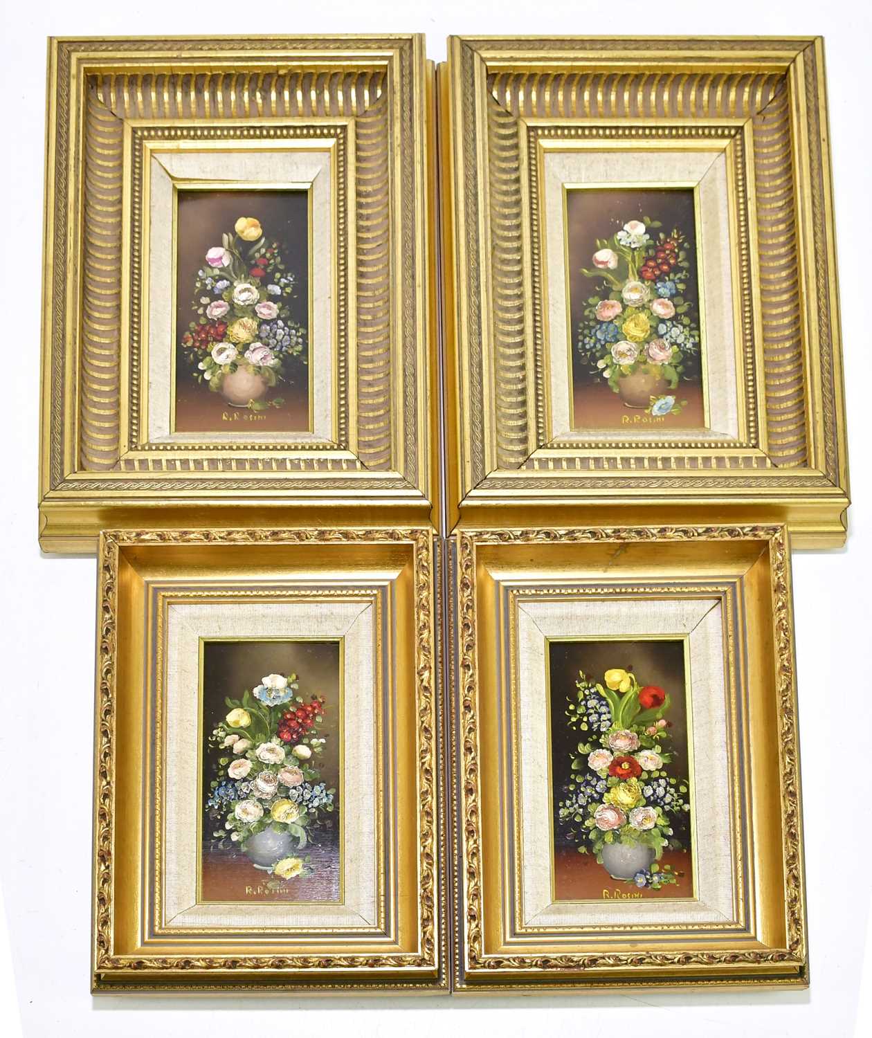 Lot 193 - R ROSINI; four oils on copper, still life