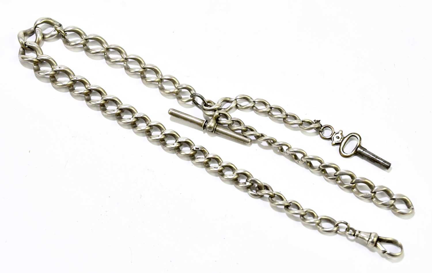 Lot 1362 - A hallmarked silver watch chain, with