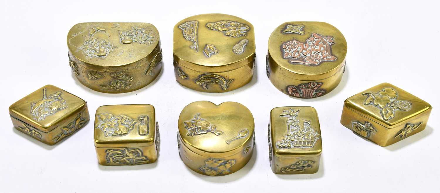Lot 2127 - Eight Chinese brass snuff boxes of