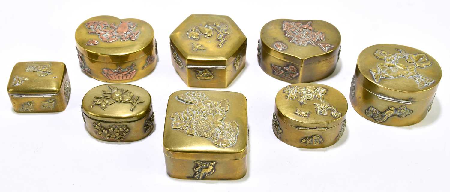 Lot 2119 - Eight Chinese brass snuff boxes of