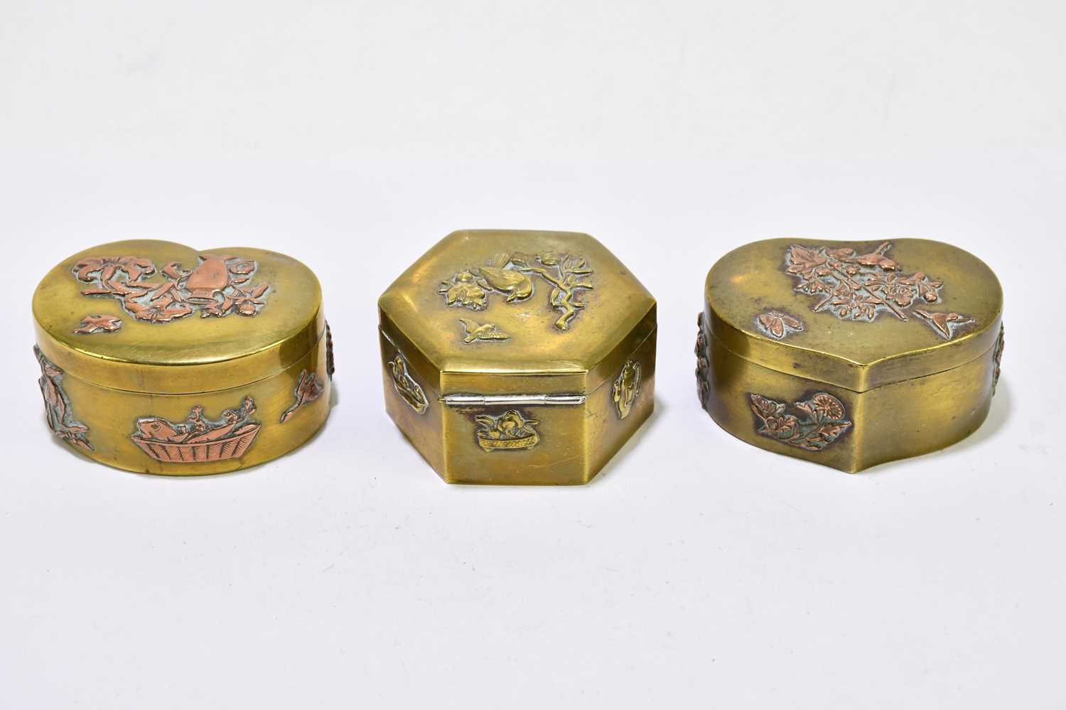 Lot 2119 - Eight Chinese brass snuff boxes of