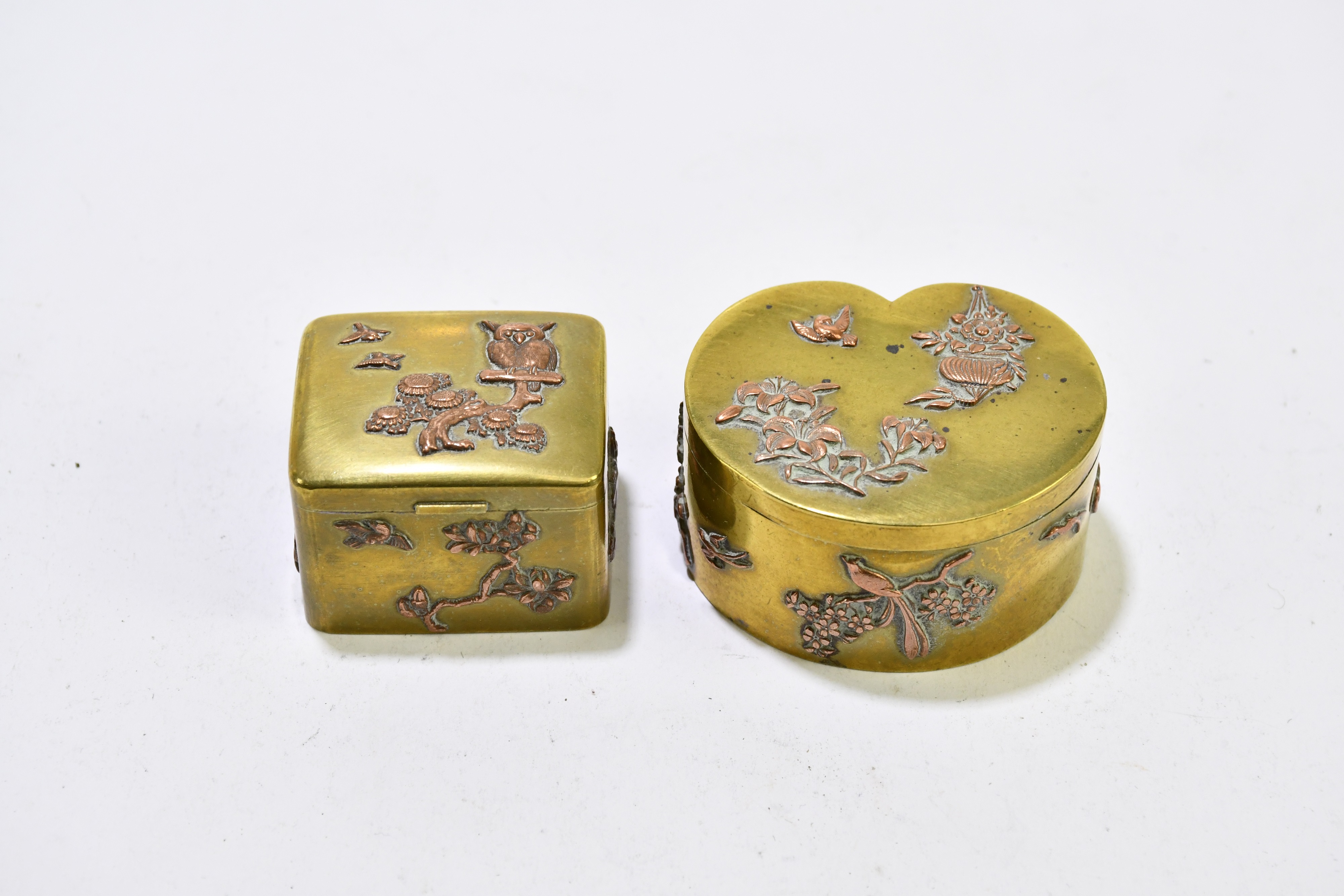 Lot 2120 - Six Chinese brass snuff boxes of different