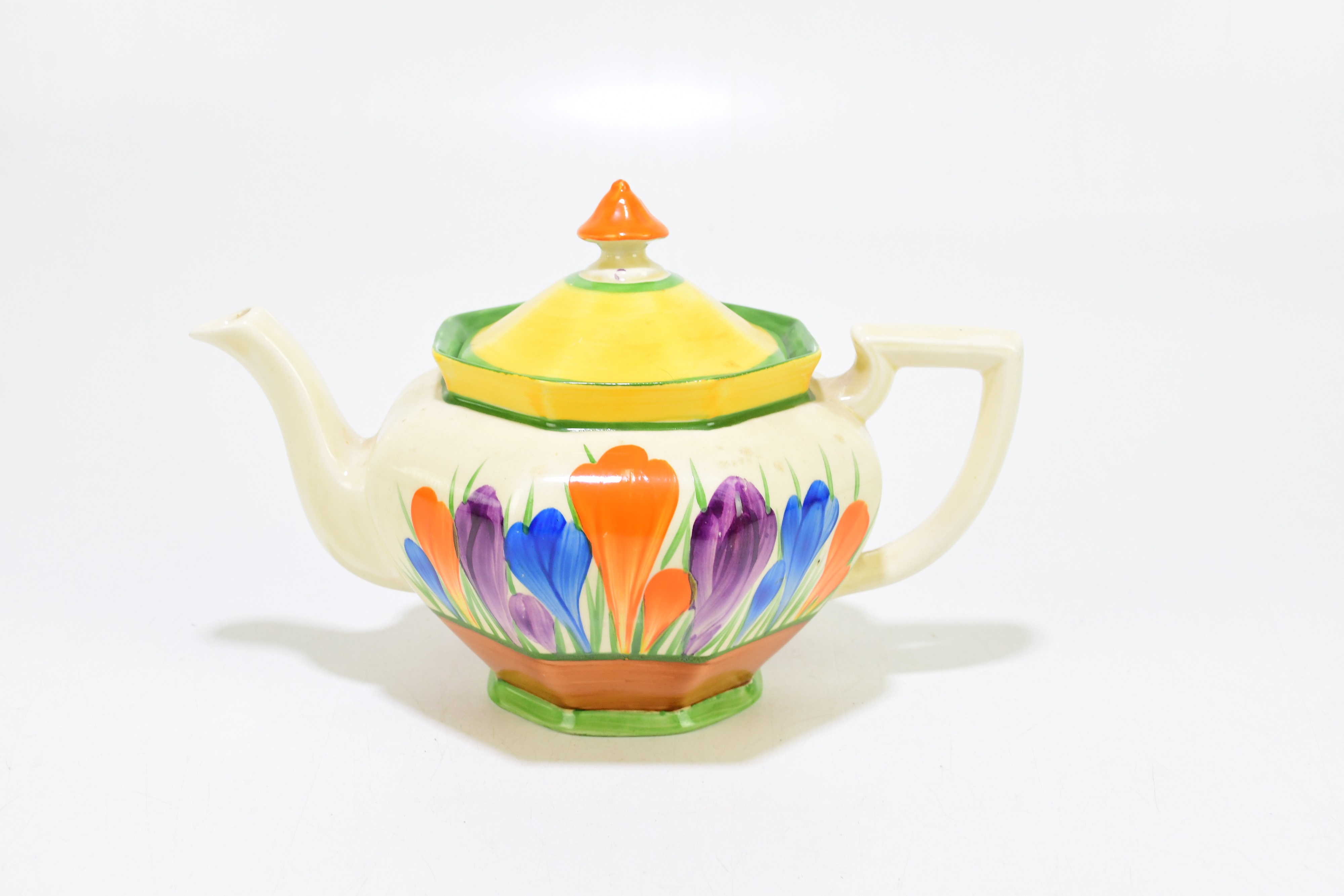Lot 201 - CLARICE CLIFF; an octagonal shaped teapot in