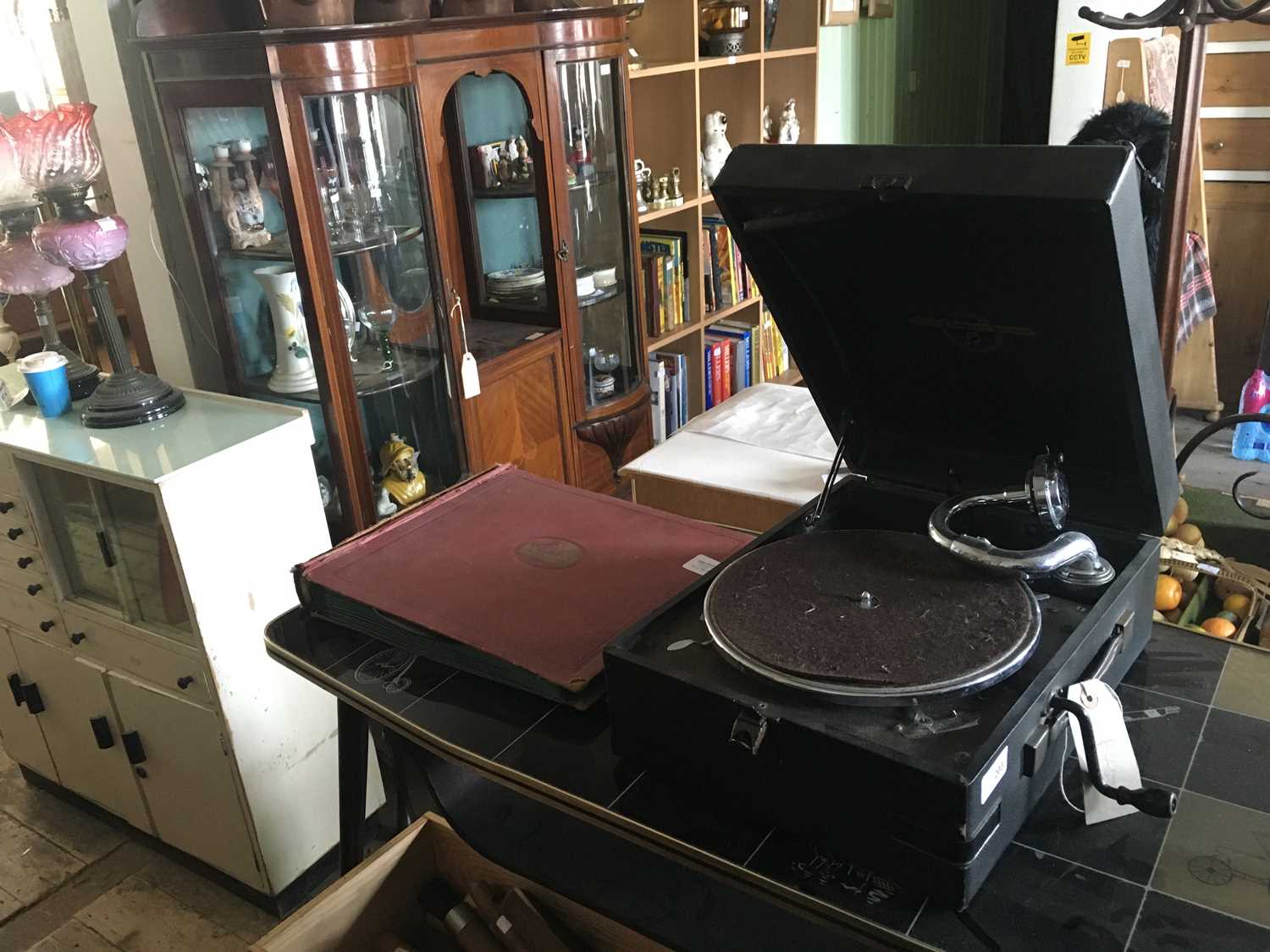Lot 203 - COLUMBIA; a vintage wind up gramophone, with