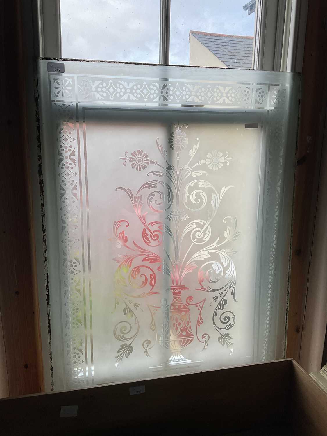 Lot 212 - A Victorian frosted glass panel, originally
