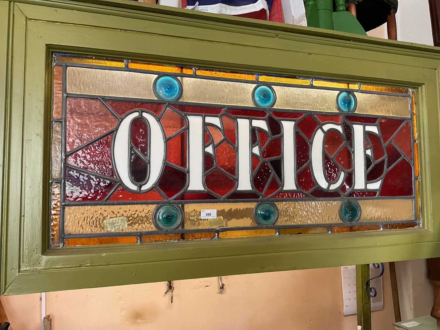 Lot 360 - A Victorian stained glass panel, 'Office',