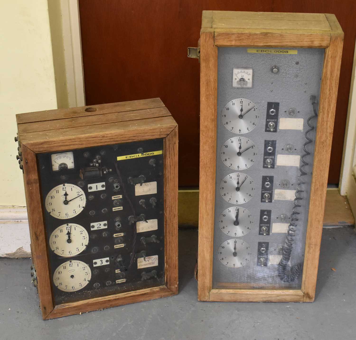 Lot 117 - Two oak cased 20th century factory clocks,