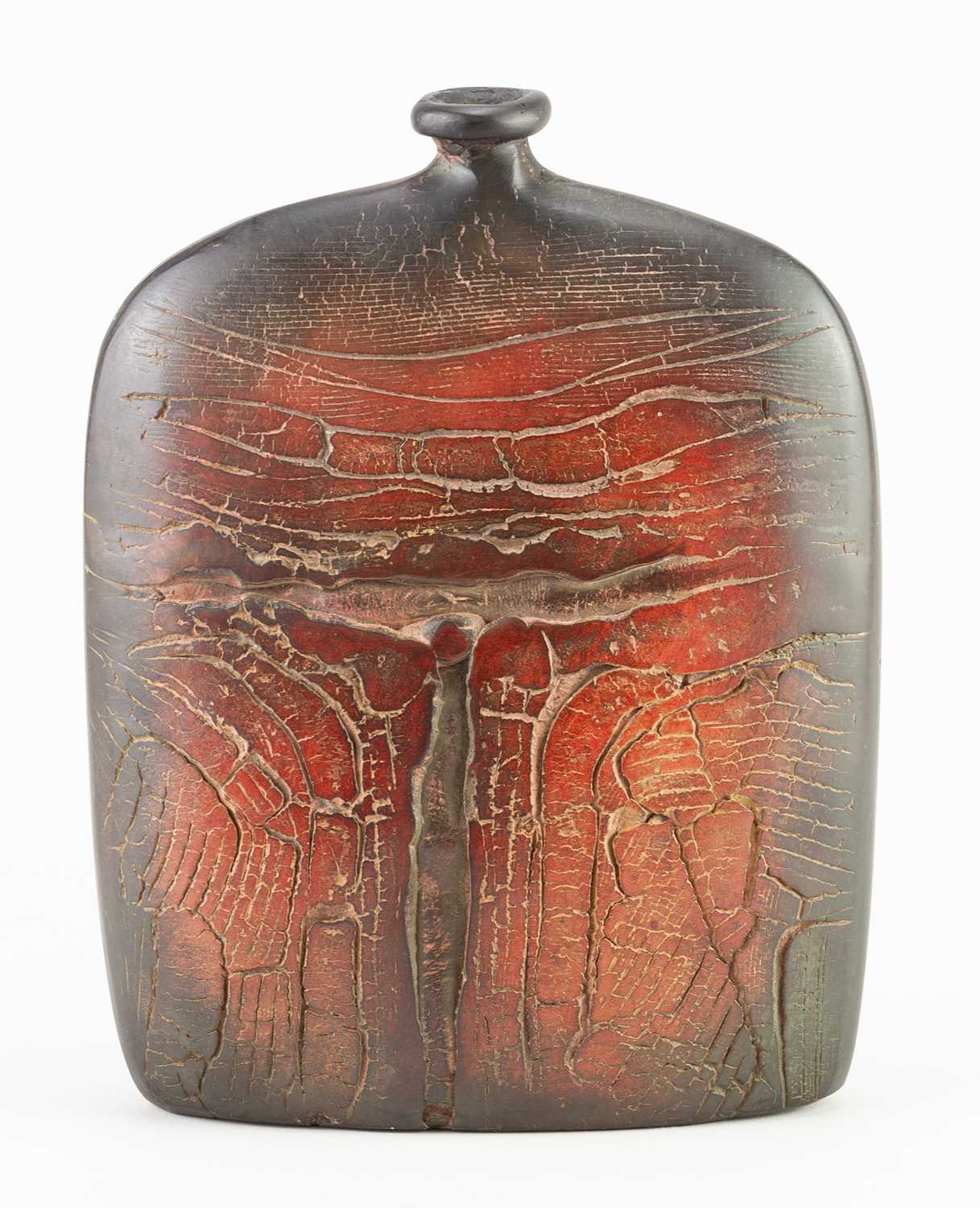 Lot 633 - PETER HAYES (born 1946); a raku bottle with