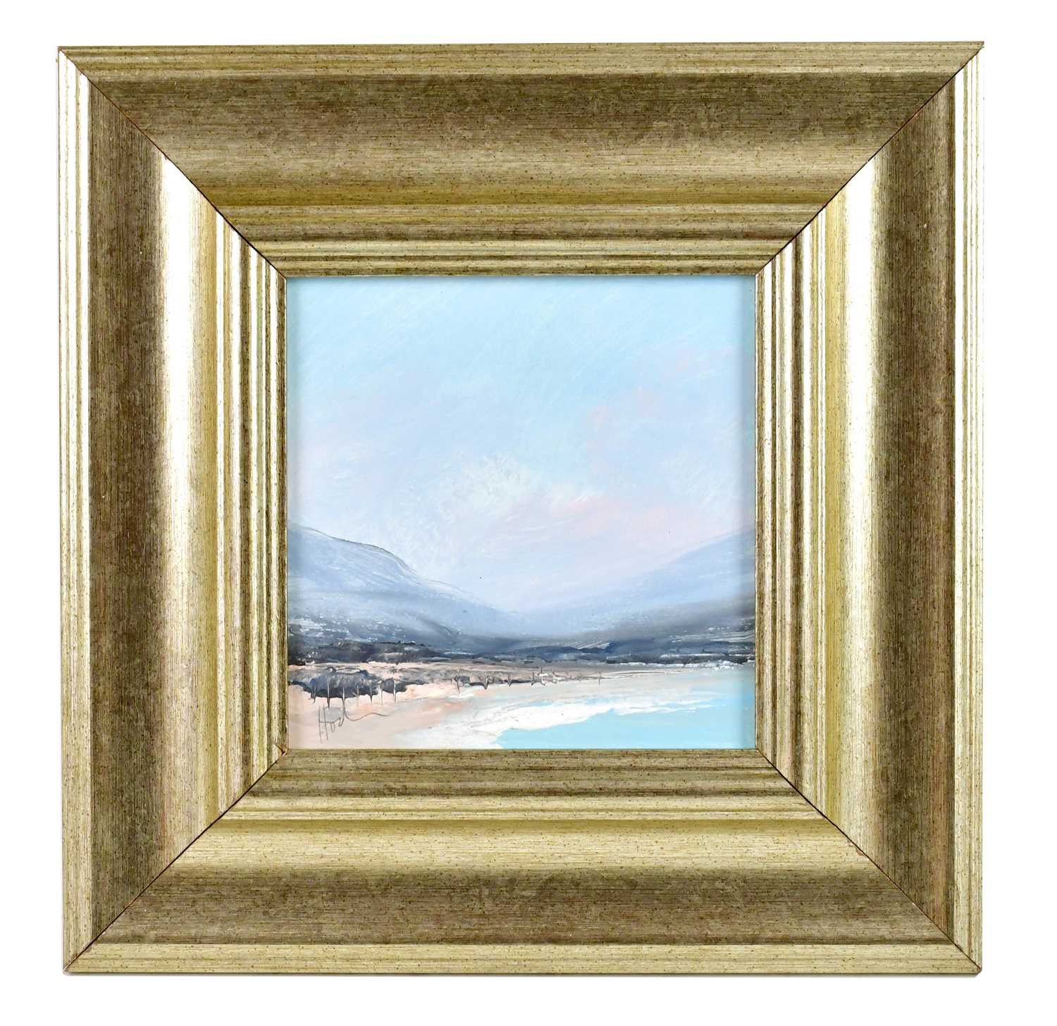 Lot 762 - PETER HODSON; oil on board, beach scene,