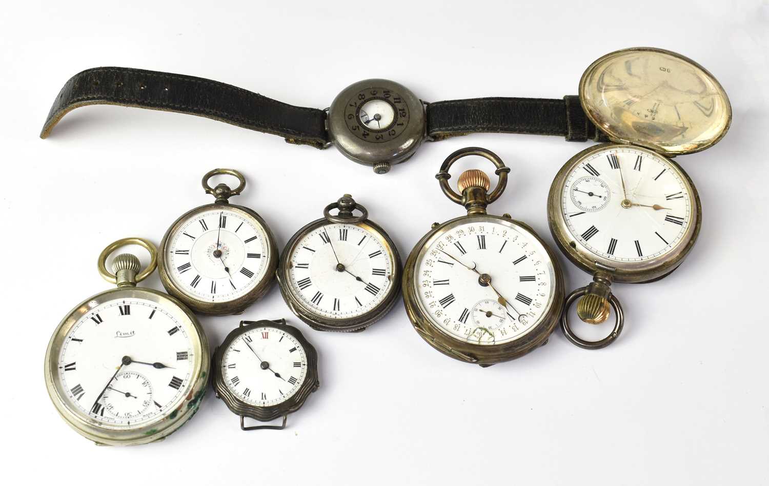 Lot 946 - Two silver open face fob watches, an