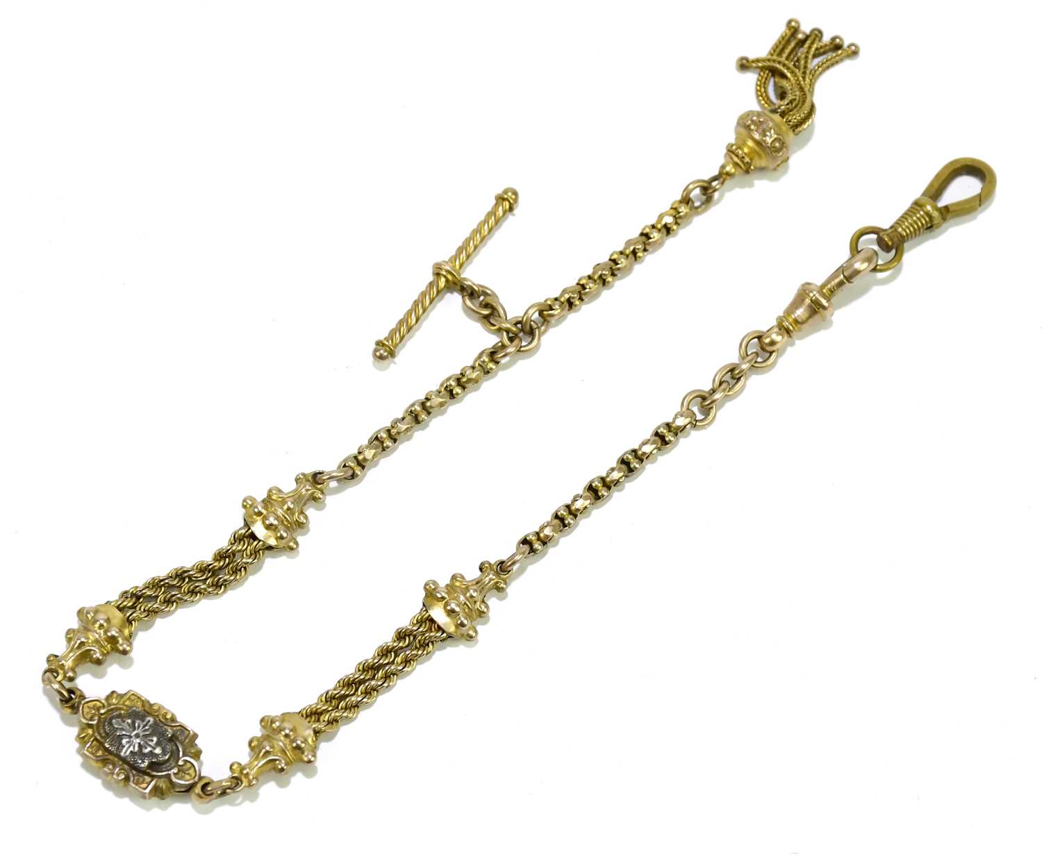 Lot 169 - A yellow metal Albertina chain with tassel
