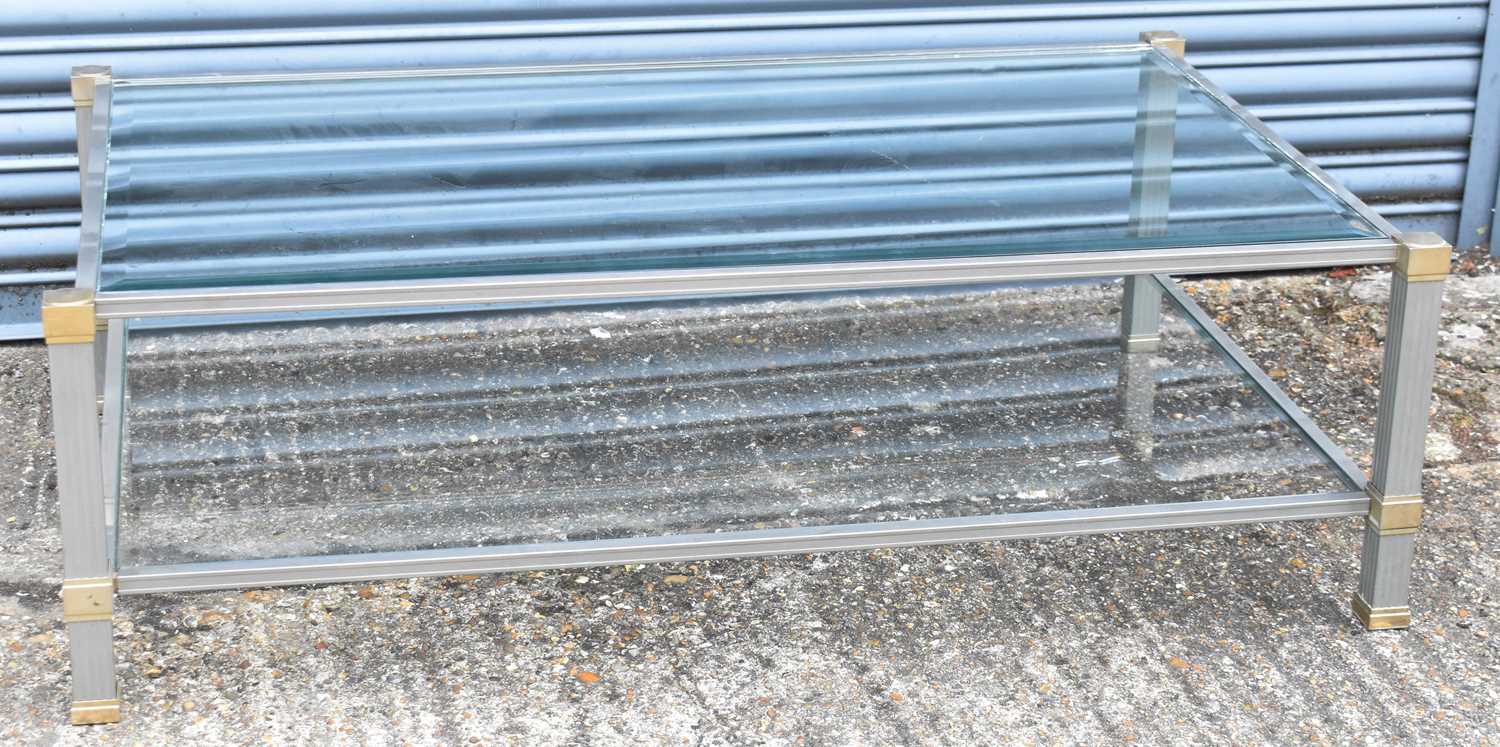 Lot 59 - Two metal framed glass top coffee tables, the