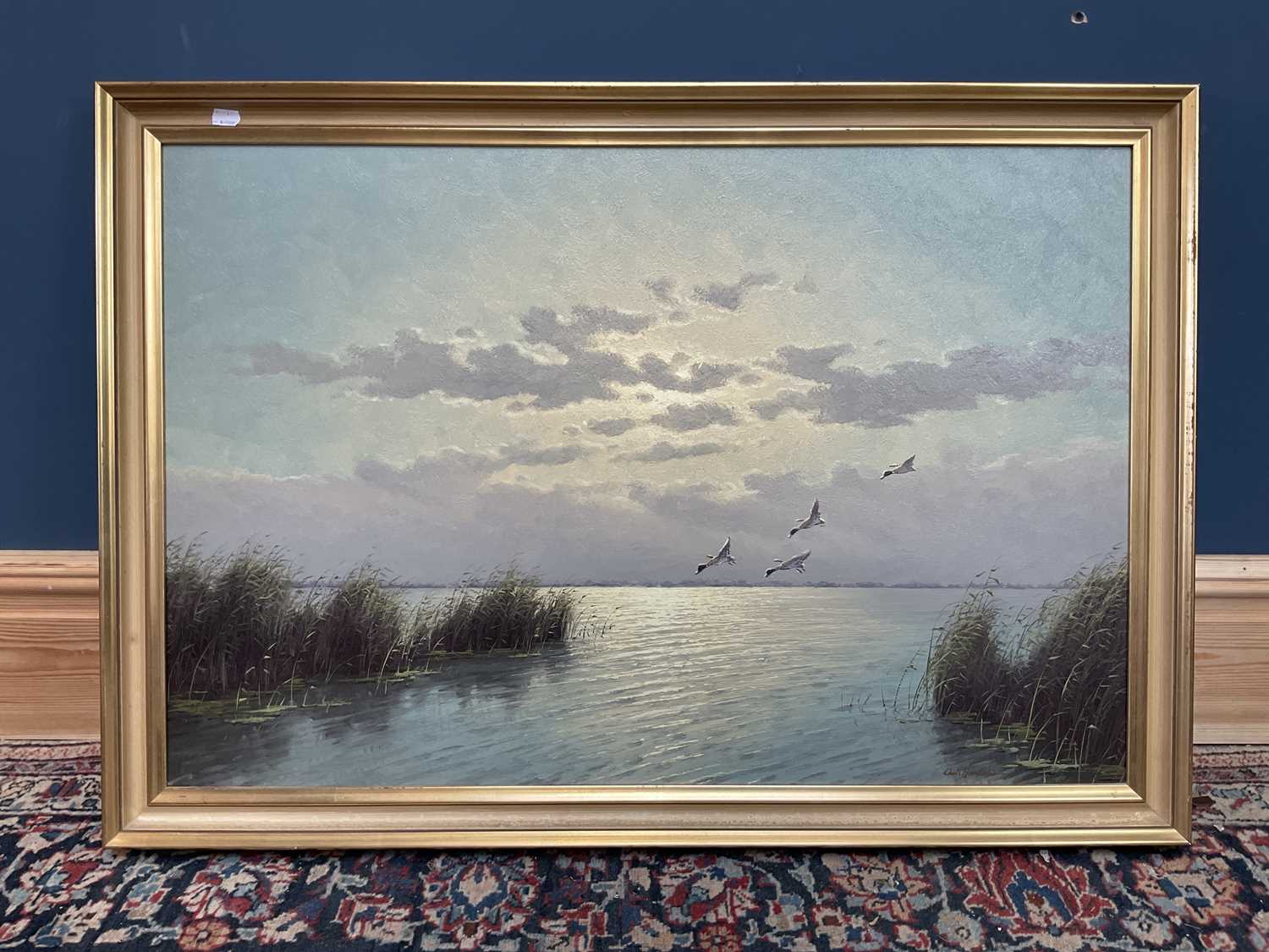 Lot 1526 - CHRIS HENSON; oil on canvas, mallards in
