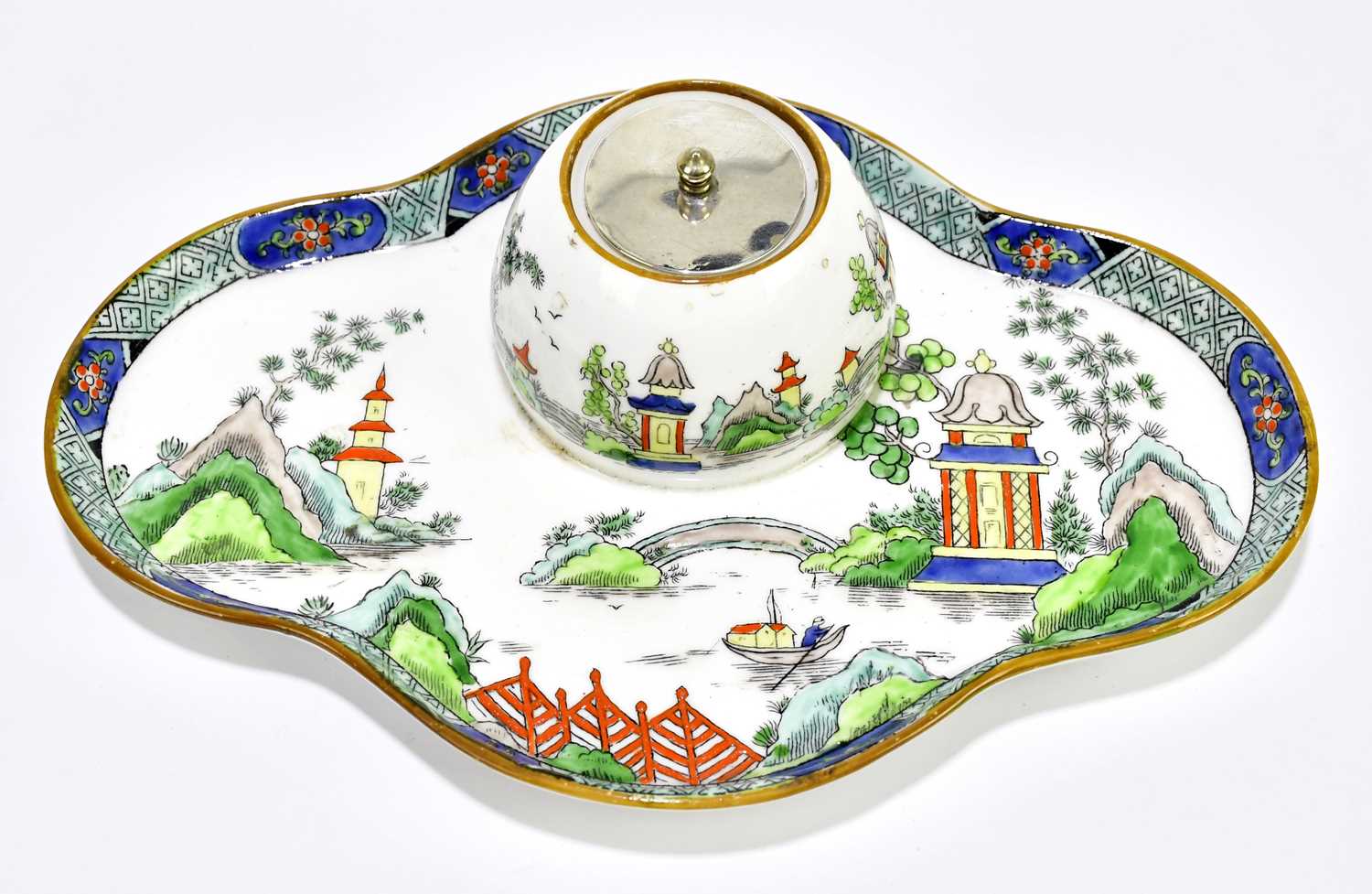 Lot 1374 - CROWN STAFFORDSHIRE; a ceramic inkwell